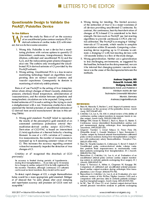(PDF) Questionable Design to Validate the ProAQT/Pulsioflex Device