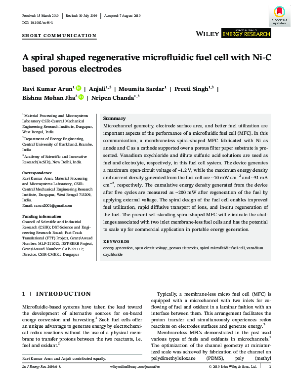 (PDF) A spiral shaped regenerative microfluidic fuel cell with Ni‐C ...