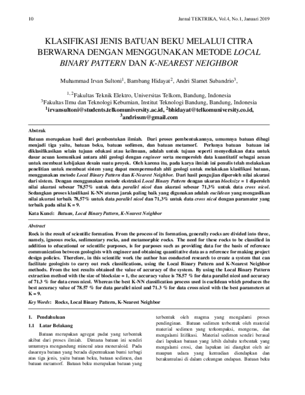 (PDF) Klasifikasi Jenis Batuan Beku Melalui Citra Berwarna Dengan Menggunakan Metode Local ...