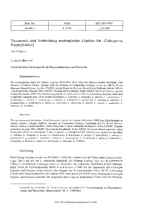 (PDF) Taxonomie und Verbreitung neotropischer Lispinus Er. (Coleoptera ...