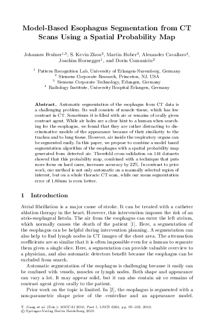 (PDF) Model-Based Esophagus Segmentation from CT Scans Using a Spatial Probability Map