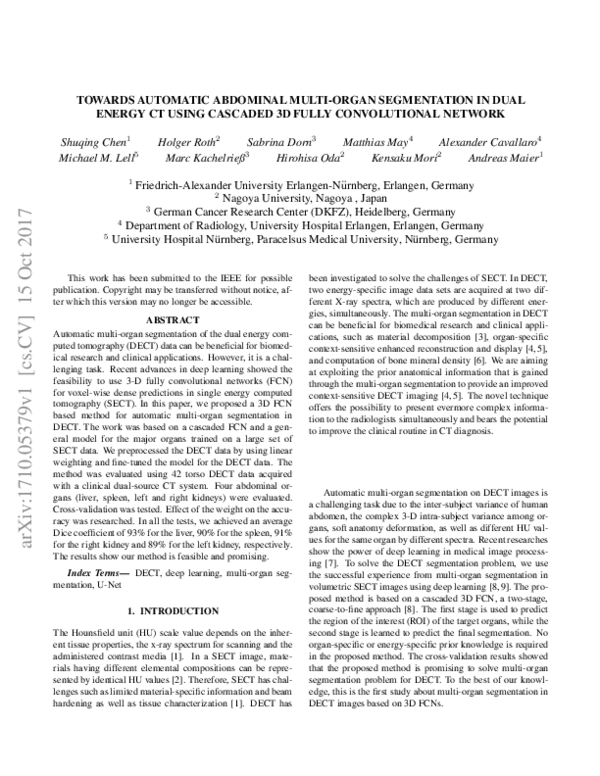 (PDF) Towards Automatic Abdominal Multi-Organ Segmentation in Dual Energy CT using Cascaded 3D ...