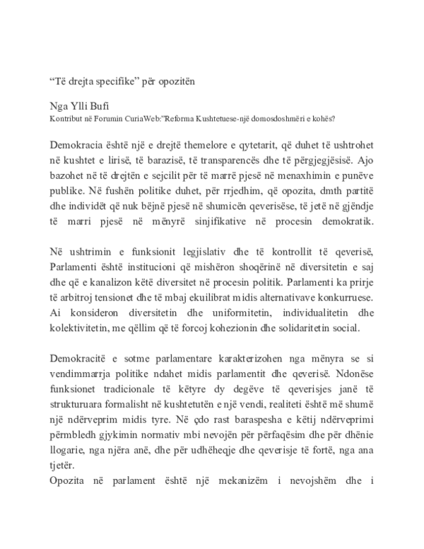 (DOC) "Të drejta specifike" për opozitën