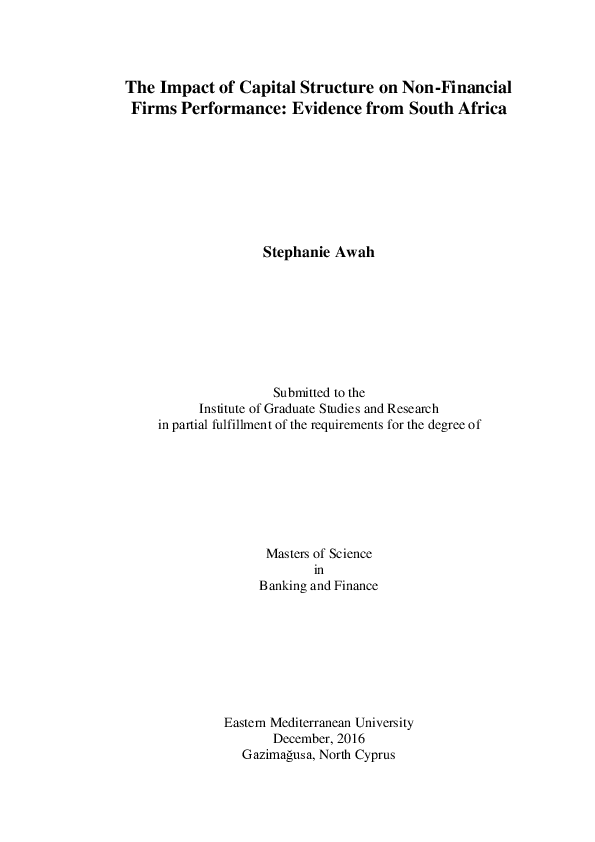(PDF) The Impact of Capital Structure on Non-Financial Firms Performance: Evidence from South Africa