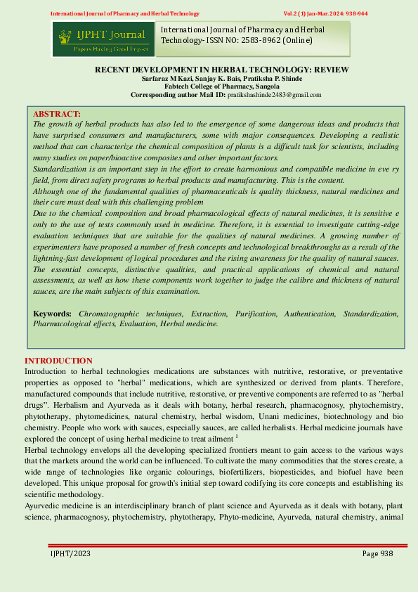(PDF) RECENT DEVELOPMENT IN HERBAL TECHNOLOGY: REVIEW