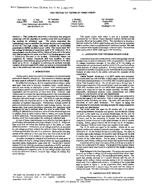 (PDF) High voltage VLF testing of power cables