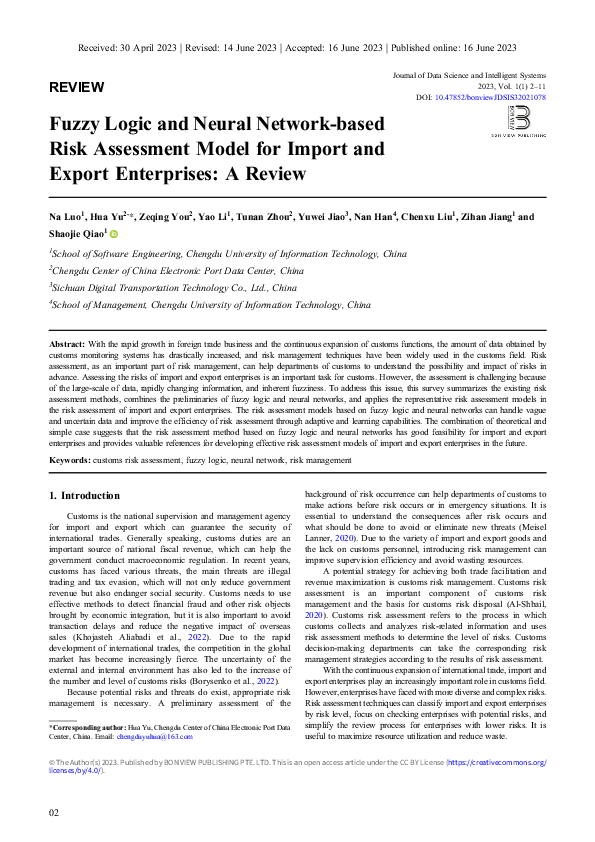 (PDF) Fuzzy Logic and Neural Network-based Risk Assessment Model for Import and Export ...