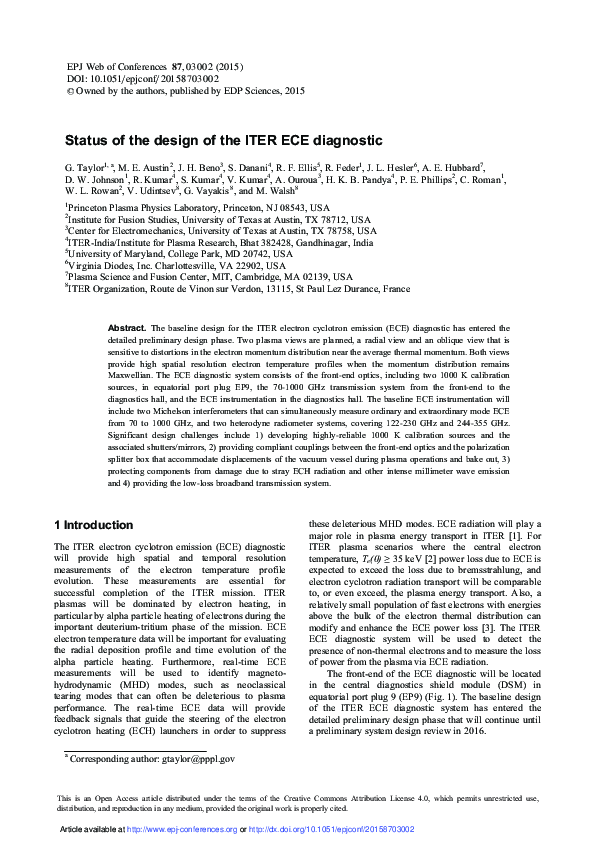 Pdf Status Of The Design Of The Iter Ece Diagnostic