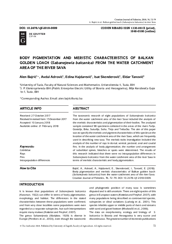 (PDF) Body pigmentation and meristic characteristics of Balkan golden ...