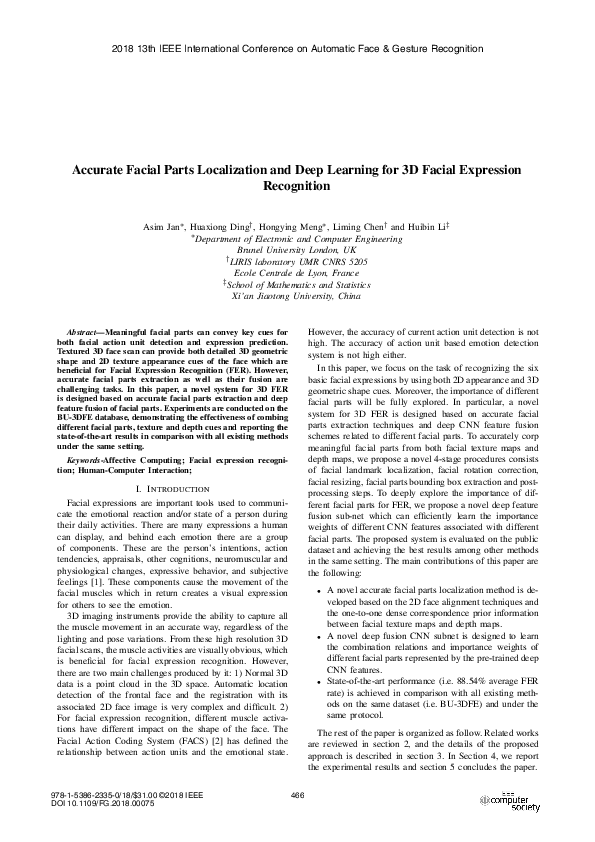 (PDF) Accurate Facial Parts Localization and Deep Learning for 3D Facial Expression Recognition