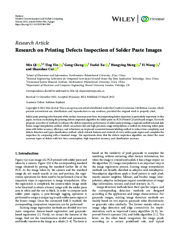 Pdf Research On Printing Defects Inspection Of Solder Paste Images