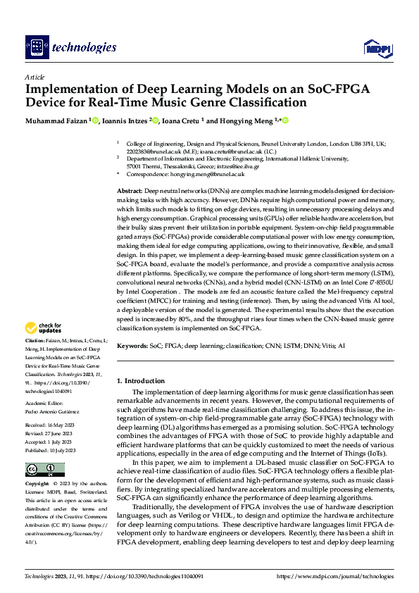 Pdf Implementation Of Deep Learning Models On An Soc Fpga Device For