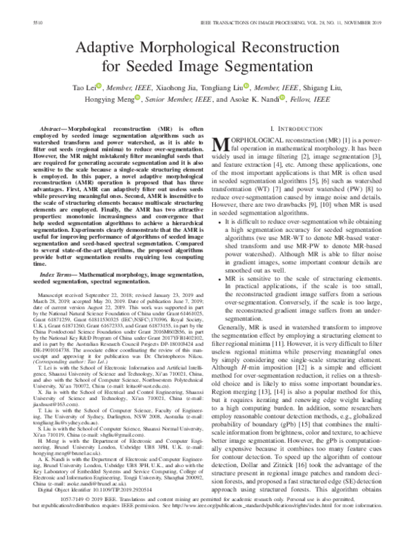 Pdf Adaptive Morphological Reconstruction For Seeded Image Segmentation