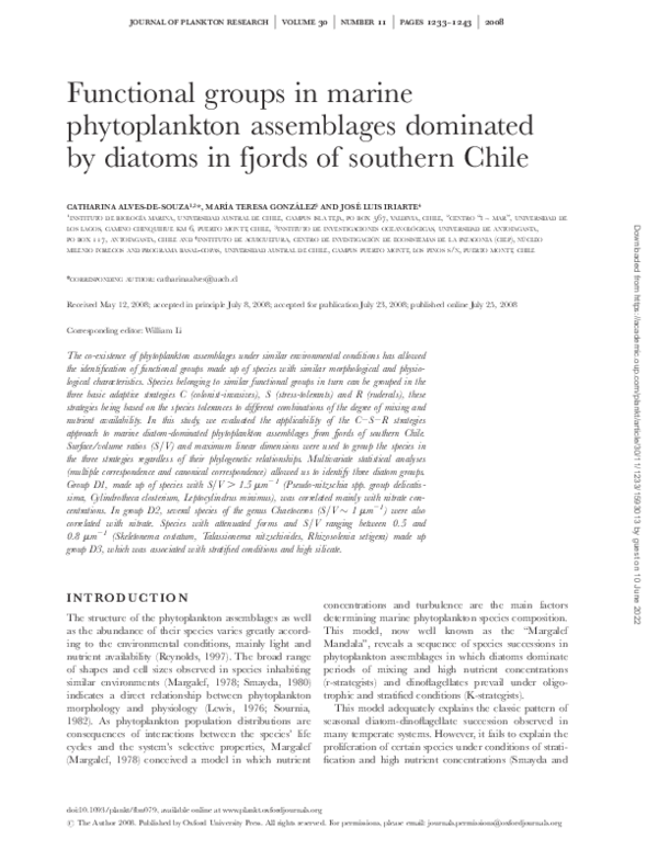 (PDF) Functional groups in marine phytoplankton assemblages dominated by diatoms in fjords of ...