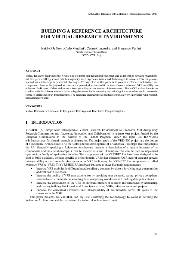(PDF) Building a Reference Architecture for Virtual Research Environments