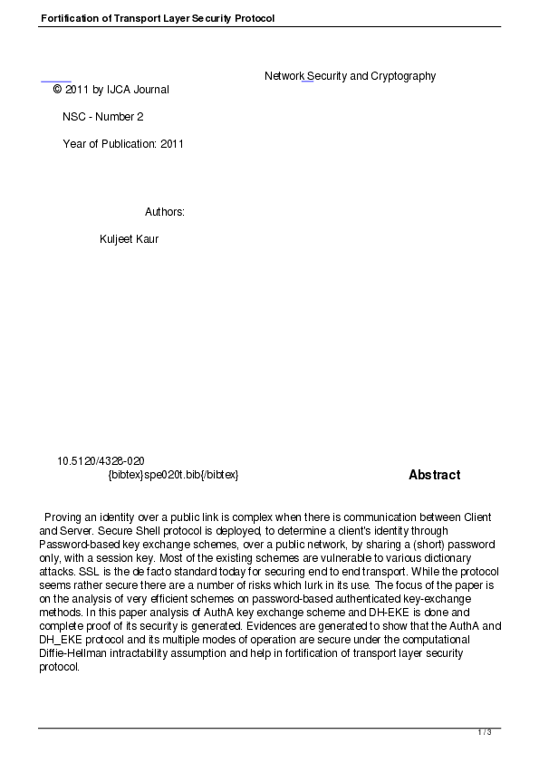 (PDF) Fortification of Transport Layer Security Protocol by using Password and Fingerprint as ...