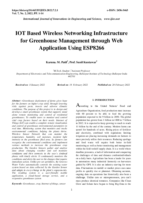 Pdf Iot Based Wireless Networking Infrastructure For Greenhouse Management Through Web 7058