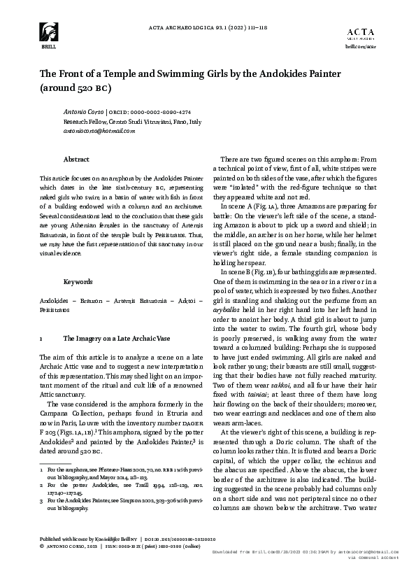 (PDF) The Front of a Temple and Swimming Girls by the Andokides Painter ...