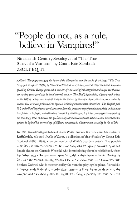 (PDF) “People do not, as a rule, believe in Vampires!”