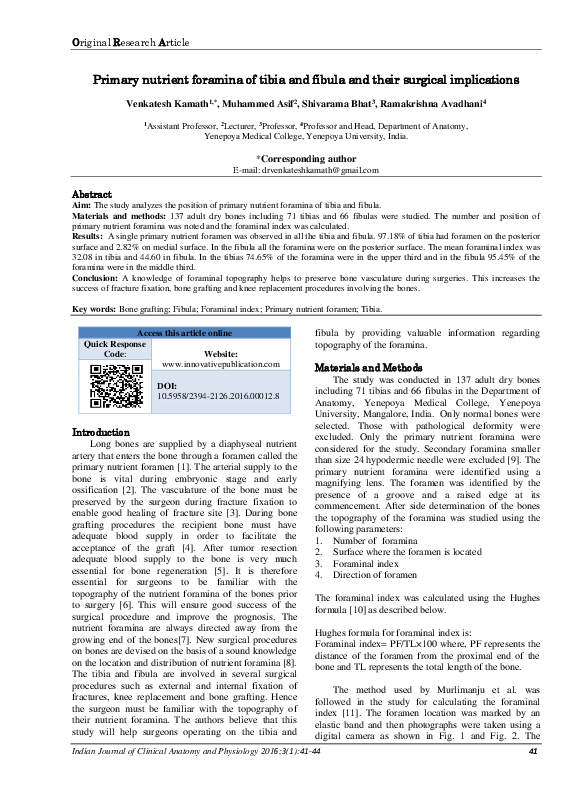 (PDF) Nutrient Foramina of Tibia and Fibula: Surgical Insights