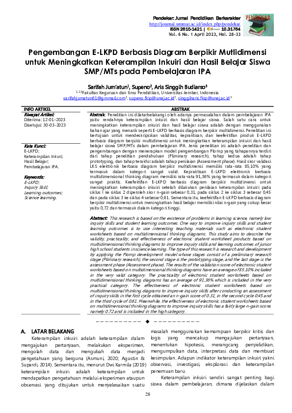 (PDF) Pengembangan E-LKPD Berbasis Diagram Berpikir Mutlidimensi untuk Meningkatkan Keterampilan ...