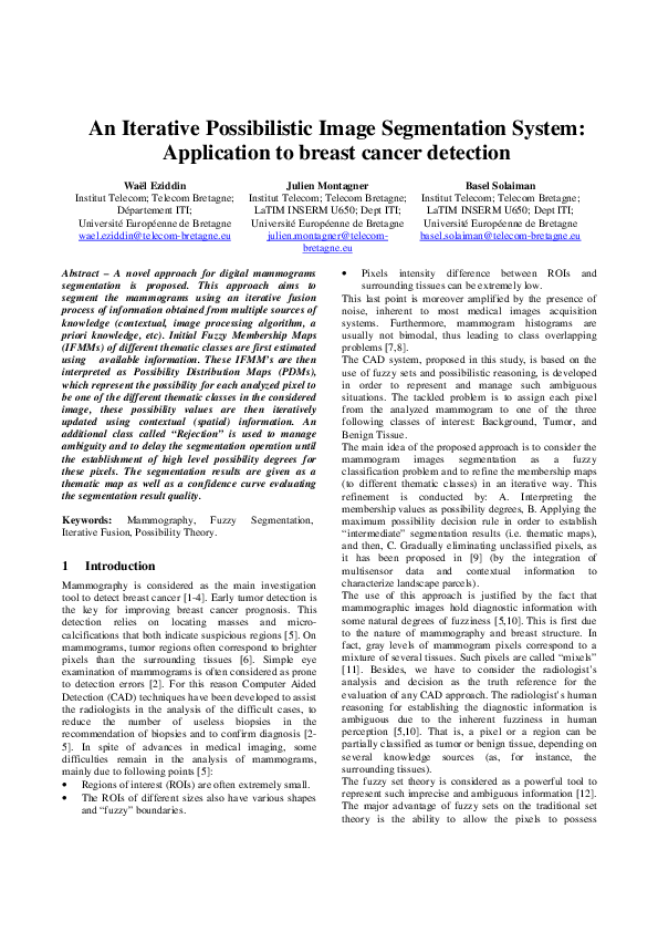 (PDF) An iterative possibilistic image segmentation system: Application to breast cancer detection