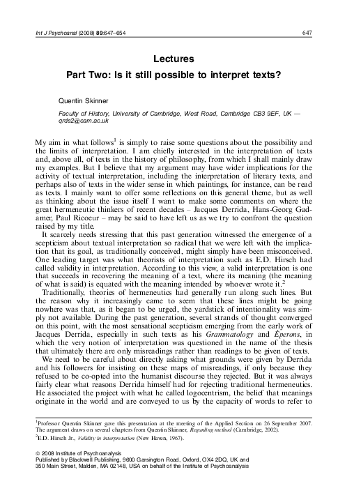 (PDF) Lectures Part Two: Is it still possible to interpret texts?