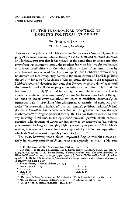 (PDF) III. The Ideological Context of Hobbes's Political Thought