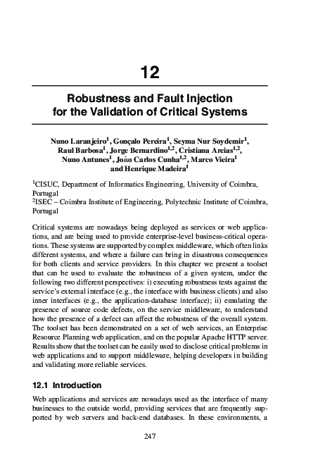 (PDF) Robustness and Fault Injection for the Validation of Critical Systems