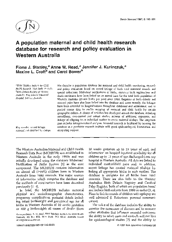 (PDF) A population maternal and child health research database for ...