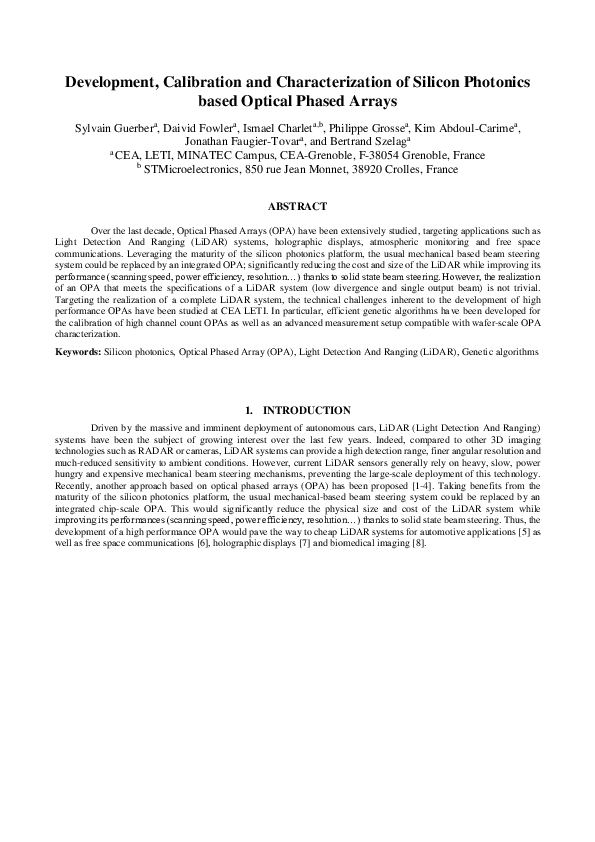 (PDF) Development, calibration and characterization of silicon photonics based optical phased arrays