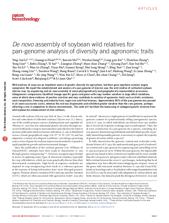 (PDF) De novo assembly of soybean wild relatives for pan-genome analysis of diversity and ...