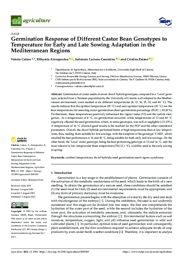 (PDF) Germination Response of Different Castor Bean Genotypes to ...