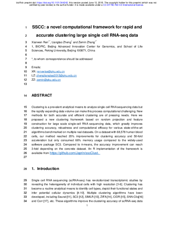 (PDF) SSCC: a novel computational framework for rapid and accurate clustering large single cell ...
