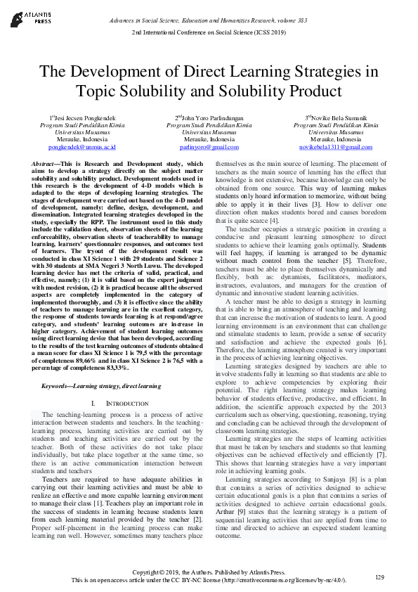 (PDF) The Development of Direct Learning Strategies in Topic Solubility ...