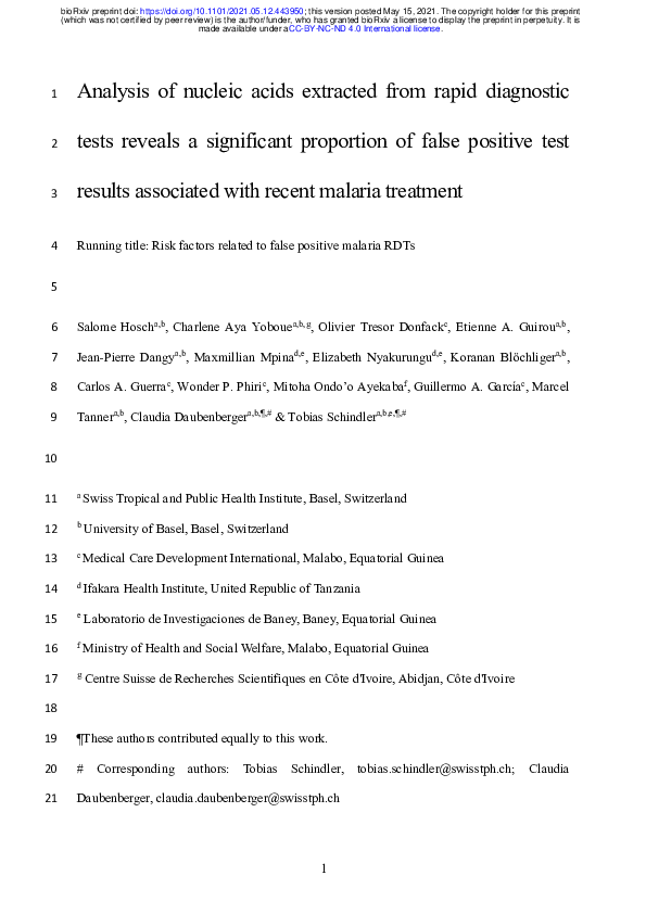 (PDF) Analysis of Nucleic Acids Extracted from Rapid Diagnostic Tests ...