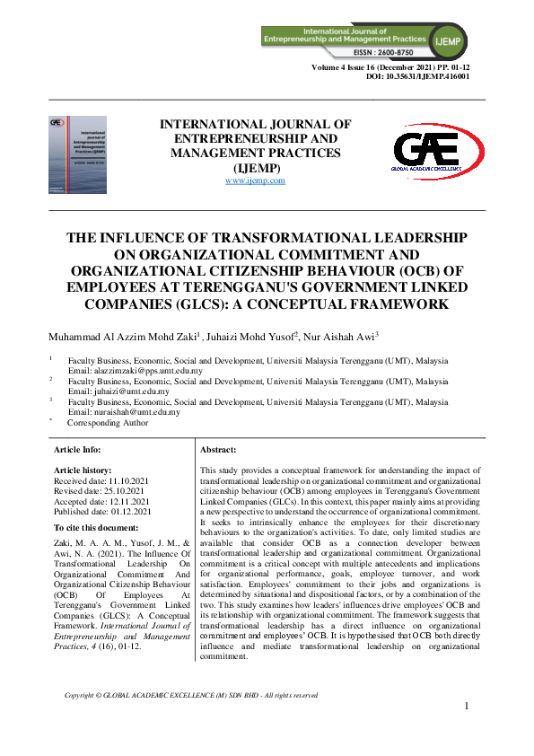 (PDF) The Influence of Transformational Leadership on Organizational Commitment and ...