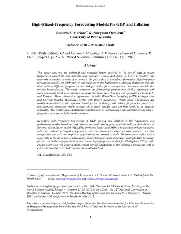 (PDF) High-mixed-frequency forecasting models for GDP and inflation