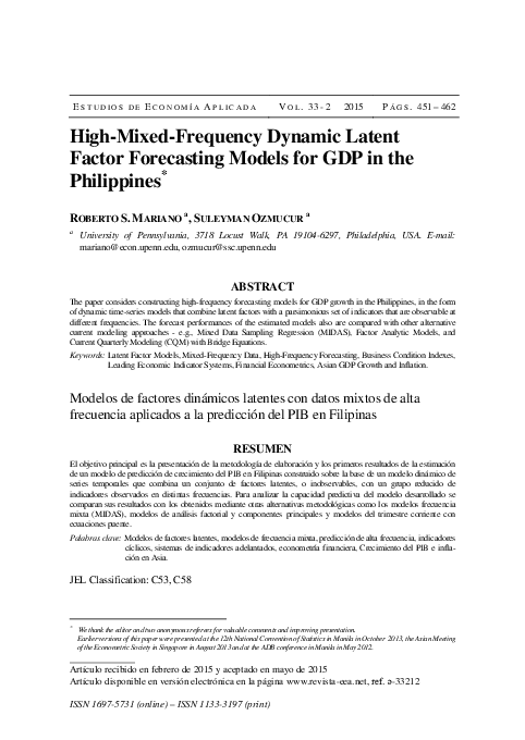 (PDF) High-Mixed-Frequency Dynamic Latent Factor Forecasting Models for GDP in the