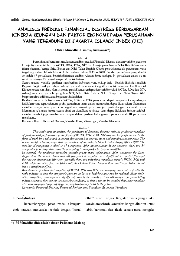 (PDF) Analisis Prediksi Financial Distress Berdasarkan Kinerja Keungan Dan Faktor Ekonomi Pada ...