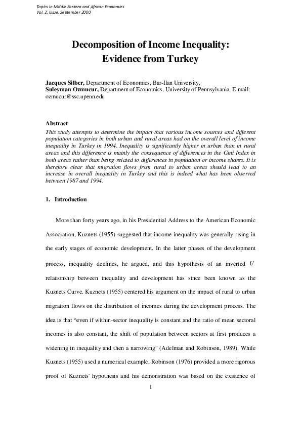 (PDF) Decomposition of Income Inequality: Evidence from Turkey