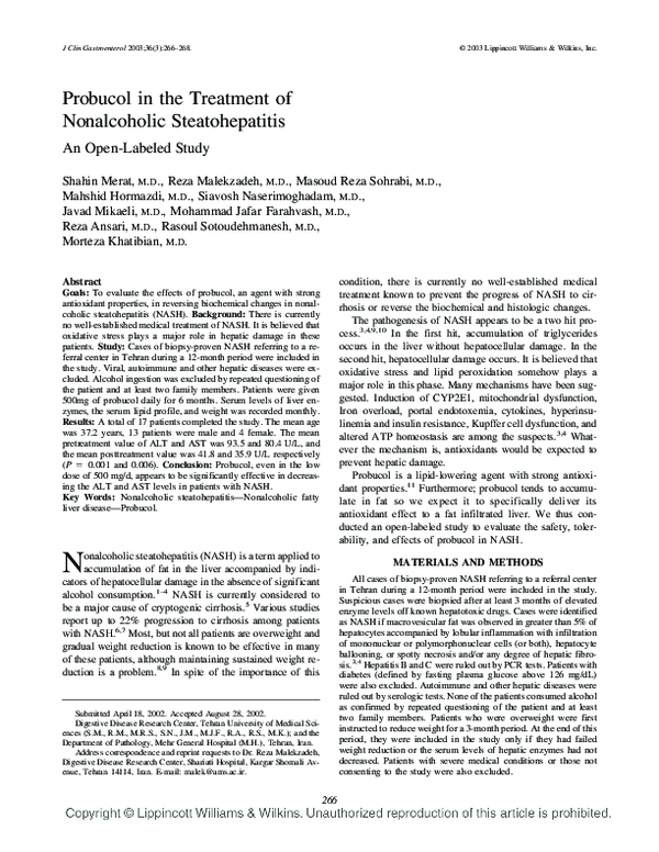 (PDF) Probucol in the Treatment of Nonalcoholic Steatohepatitis