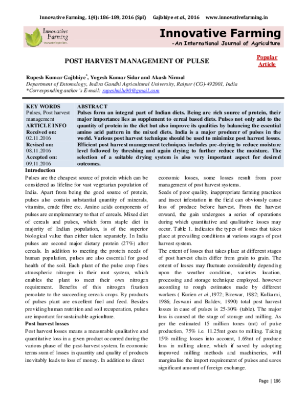 (PDF) POST HARVEST MANAGEMENT OF PULSE Innovative Farming-An ...