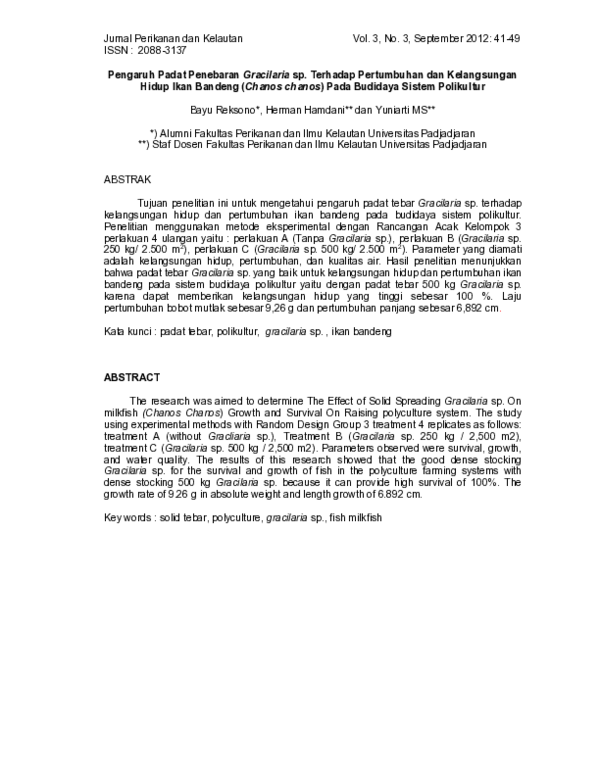 (PDF) Pengaruh Padat Penebaran Gracilaria sp. Terhadap Pertumbuhan dan ...