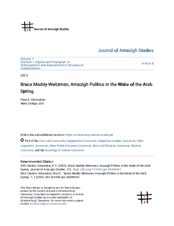 (PDF) Bruce Maddy-Weitzman, Amazigh Politics in the Wake of the Arab ...