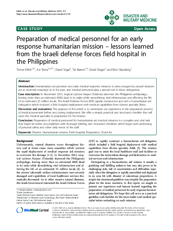 (PDF) Preparation of medical personnel for an early response ...