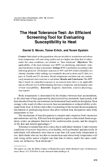 (PDF) The Heat Tolerance Test: An Efficient Screening Tool for ...