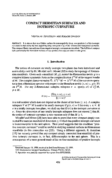 (PDF) Compact Hermitian surfaces and isotropic curvature