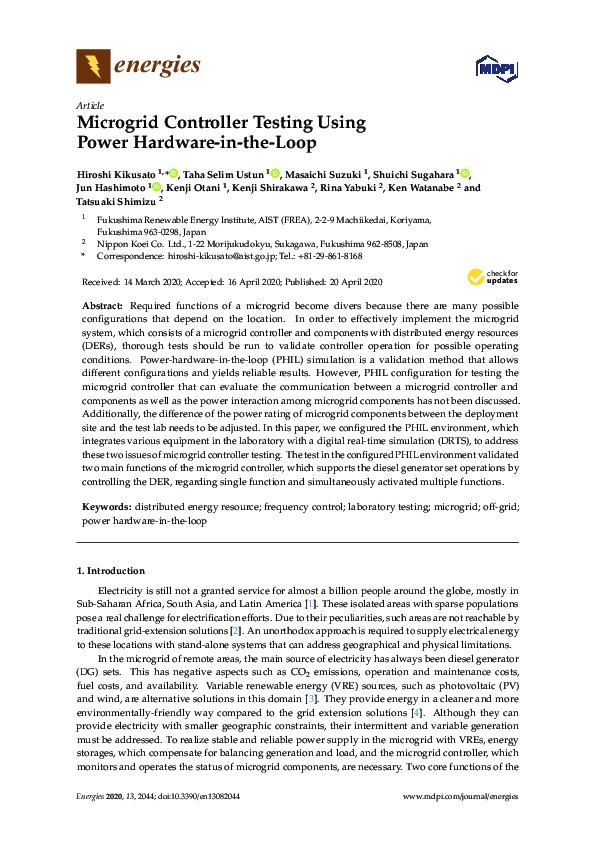 (PDF) Microgrid Controller Testing Using Power Hardware-in-the-Loop