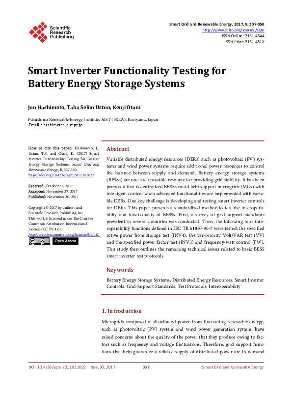 (PDF) Smart Inverter Functionality Testing for Battery Energy Storage ...